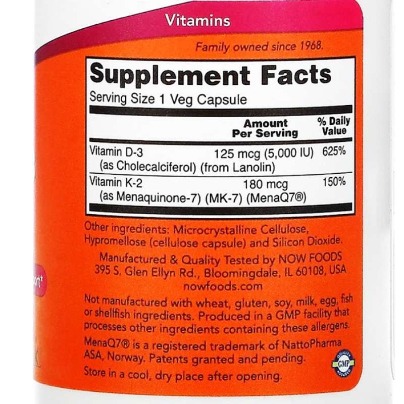 Promo Now Foods Mega D3 Mk7 5000 Iu 180 Mcg 60 Vegcaps Vitamin D3 K2 ...