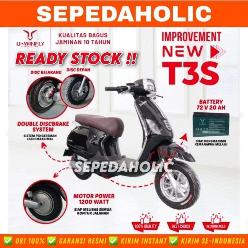 Promo Sepeda Motor Listrik Uwinfly T3s / T3 Pro Double Disc Brakes 1200 Watt Diskon 11% Di ...
