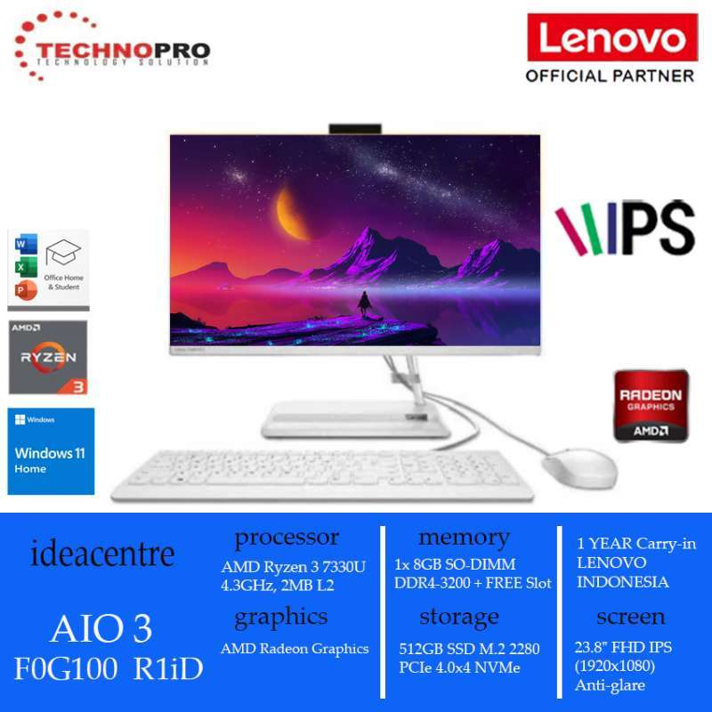 Promo Lenovo IdeaCentre AIO 3 24ALC6 R0ID R1ID || AMD Ryzen 3 7330U 8GB ...