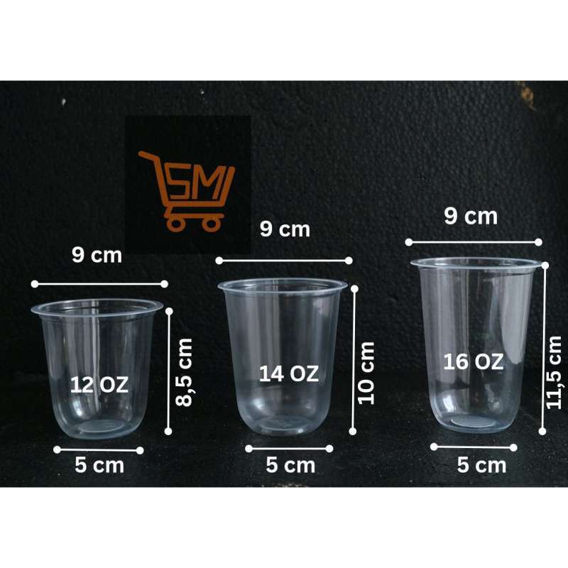 Jual Gelas Plastik Oval (u-cup) Hok Ukuran 12/14/16 Oz (1 Pak Isi 50 ...