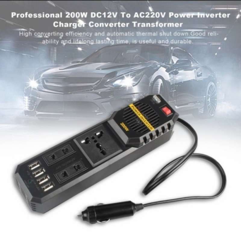 Promo Car Power Inverter DC 12 Volt AC 220 Volt 200 Watt Dengan 4 USB ...