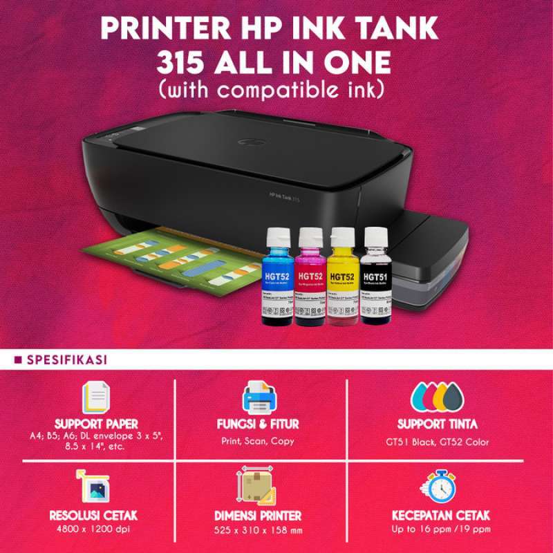 Promo Ink Tank Printer HP 315 All-in-One Print Scan Copy Pengganti ...