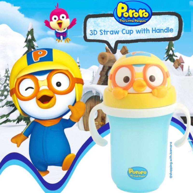 Promo Pororo 3D Straw Cup With Handle /Water Bottle / Tempat Minum ...