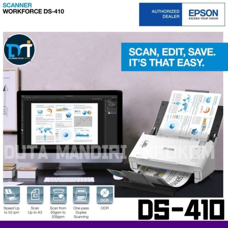 Promo Epson WorkForce DS-410 - A4 Duplex Sheet fed Document Scanner ...