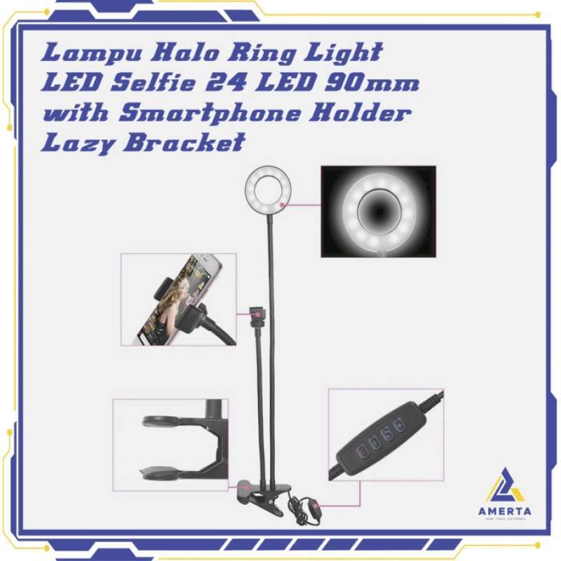 Jual Lampu Halo Ring Light LED Selfie 24 LED 90mm Smartphone Holder ...