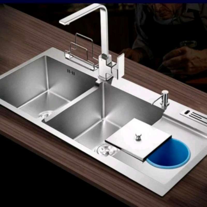 Promo Kitchen Sink 100X48 Stainless Lengkap Kran Thsink/Kitchen Set ...