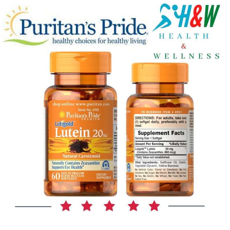 Jual Suplemen Vitamin Puritan Lutein 20mg Lutigold 60 Softgels untuk ...