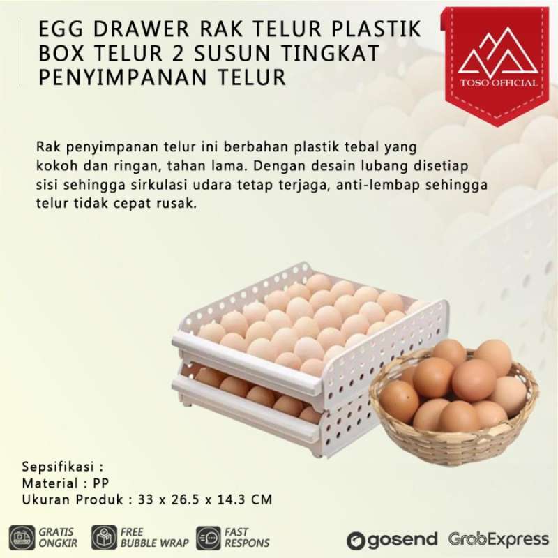 Promo EGG DRAWER RAK TELUR PLASTIK BOX TELUR 2 SUSUN PENYIMPANAN TELUR ...