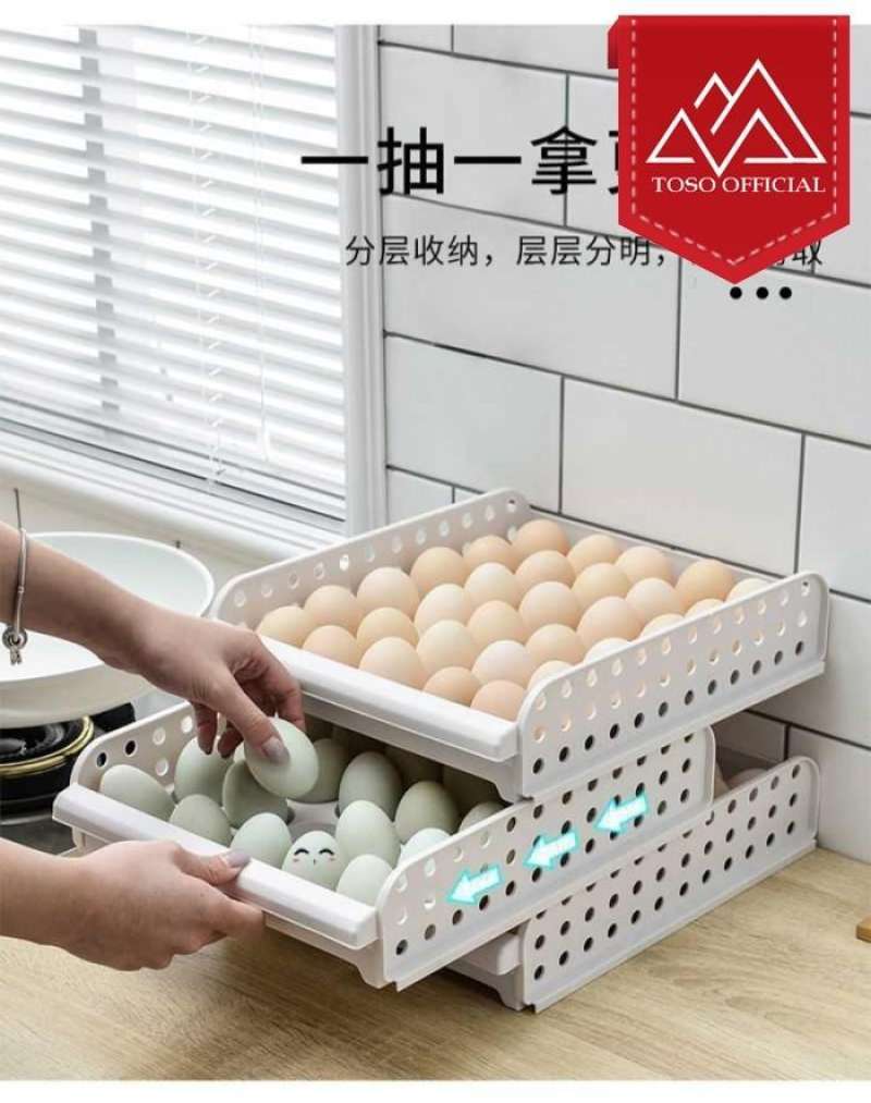 Promo EGG DRAWER RAK TELUR PLASTIK BOX TELUR 2 SUSUN PENYIMPANAN TELUR ...