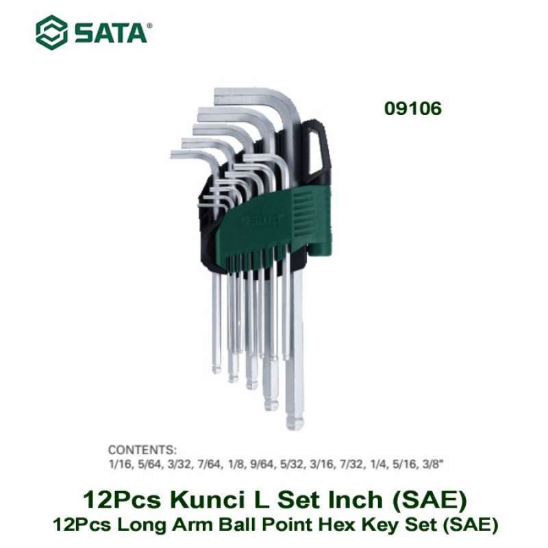 Promo Kunci L Inch Hex Set 12 Pc 09106 (SAE) Long Arm Ball Point L-Key ...
