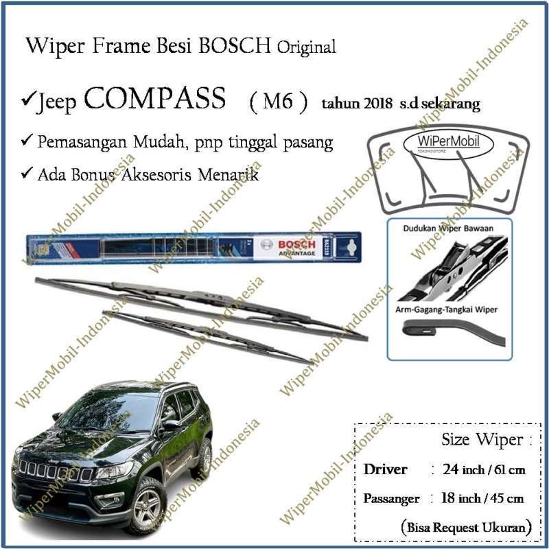 Promo Wiper Frame Besi Bosch Kaca Mobil Jeep Compass Tahun 2018 2019