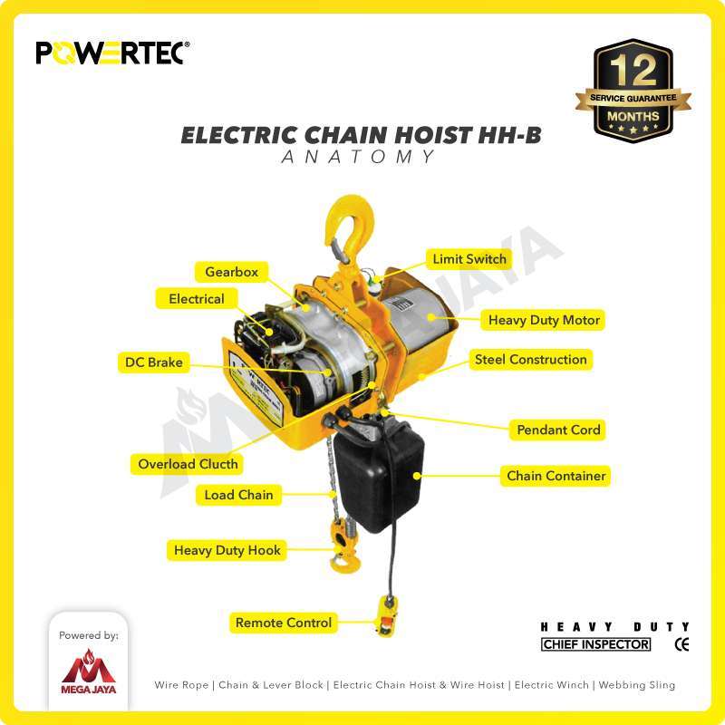 Jual Powertec Electric Chain Hoist 0.5 Ton X 6 Meter Hh-b 3f Di Seller ...