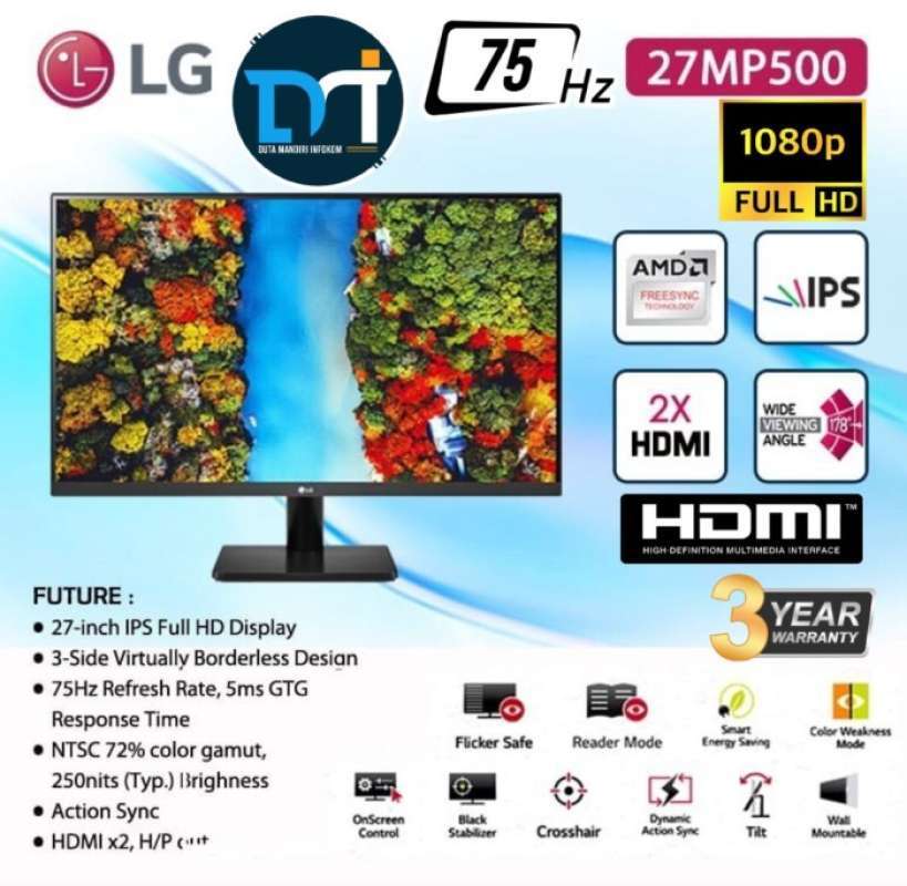 Promo Lg 27mp500 27 Inch - Fhd Ips 75hz Freesync Bezelless Hdmi Monitor ...