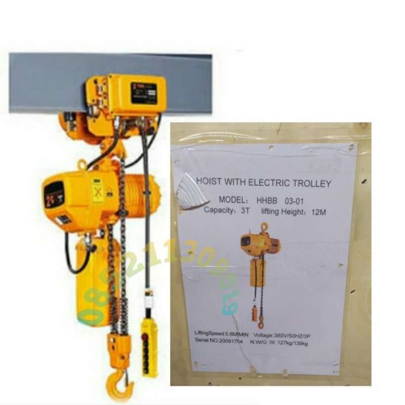 Promo Electric chain hoist set geared trolley 2 ton x 6 meter nagasaki ...
