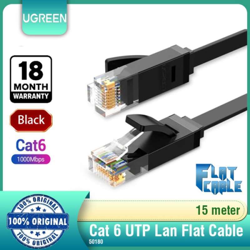 Promo UGREEN Cat 6 UTP Lan Flat Cable 15 Meter (Black) Diskon 23% di ...