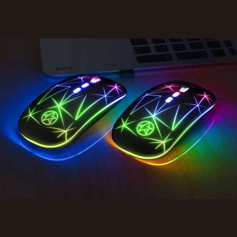 Promo MOUSE Slim A20 LED RGB WIRELESS RECHARGEABLE Mouse SILENT CLICK ...