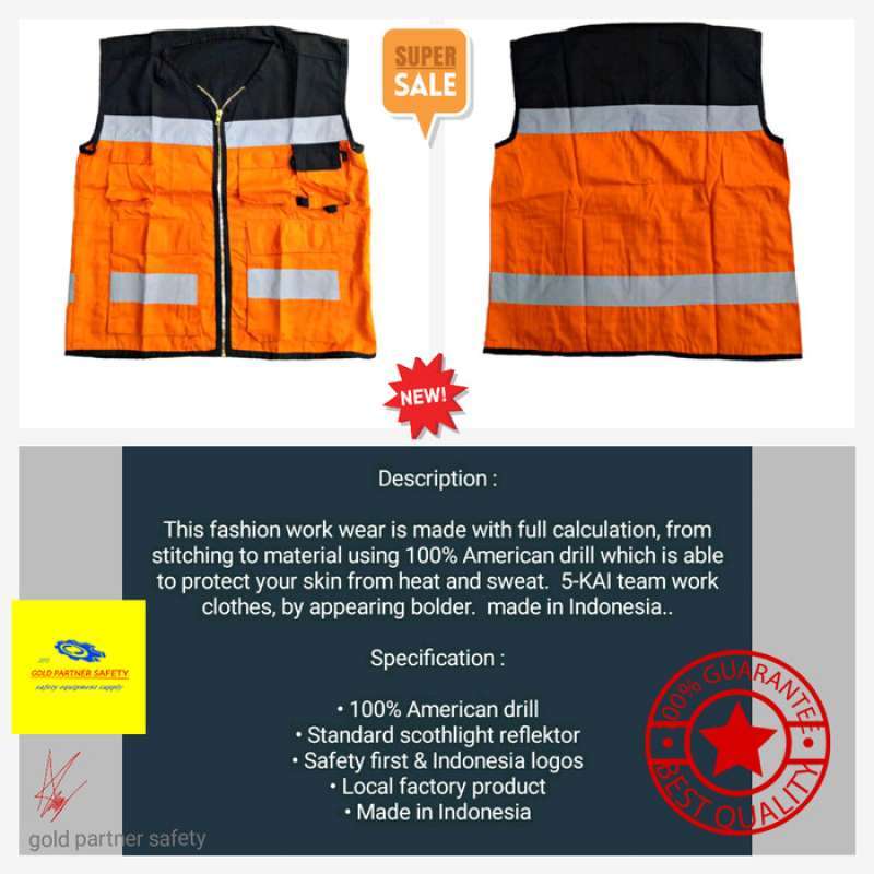 Promo rompi kombinasi seragam kerja proyek 6 kantong kualitas super ...