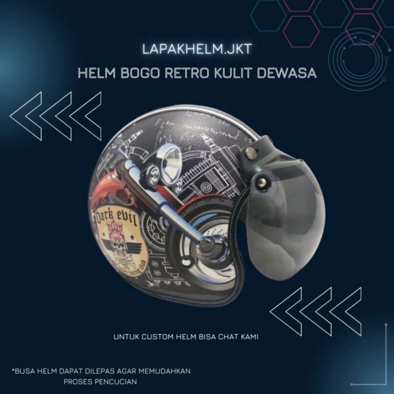 Promo Helm Bogo Retro Kulit Dewasa Motif Engine Structure Kaca Bubble ...