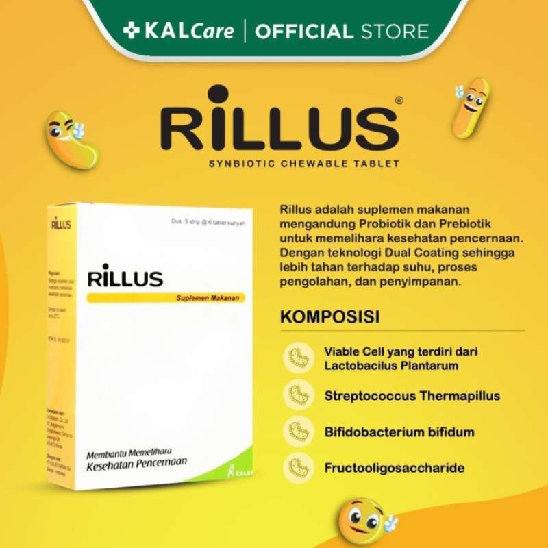 Jual Rillus Probiotik Prebiotik Sinbiotik 1 Strip 6 Tablet Kunyah Bpom ...