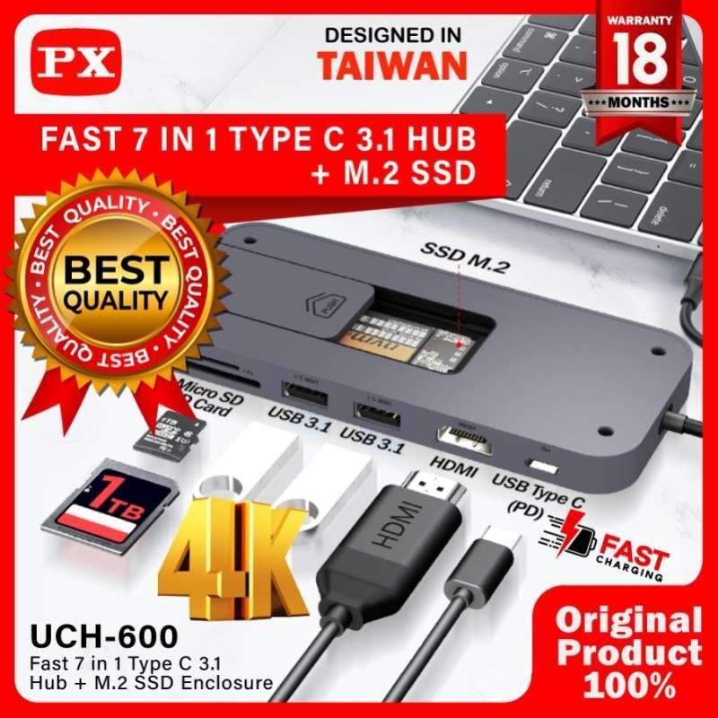 Jual Usb Type C 3 1 Hub Converter Hdmi Sd Tf M 2 Ssd 7 In 1 Px Uch 600