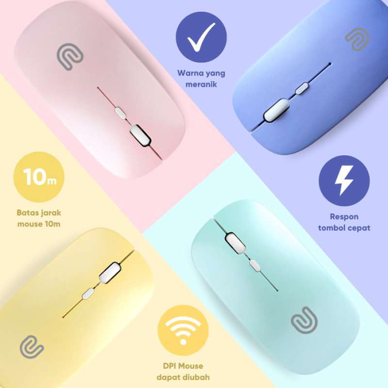 Promo Thin Wireless Mouse Slim With USB Receiver Laptop M2 Macaron ...