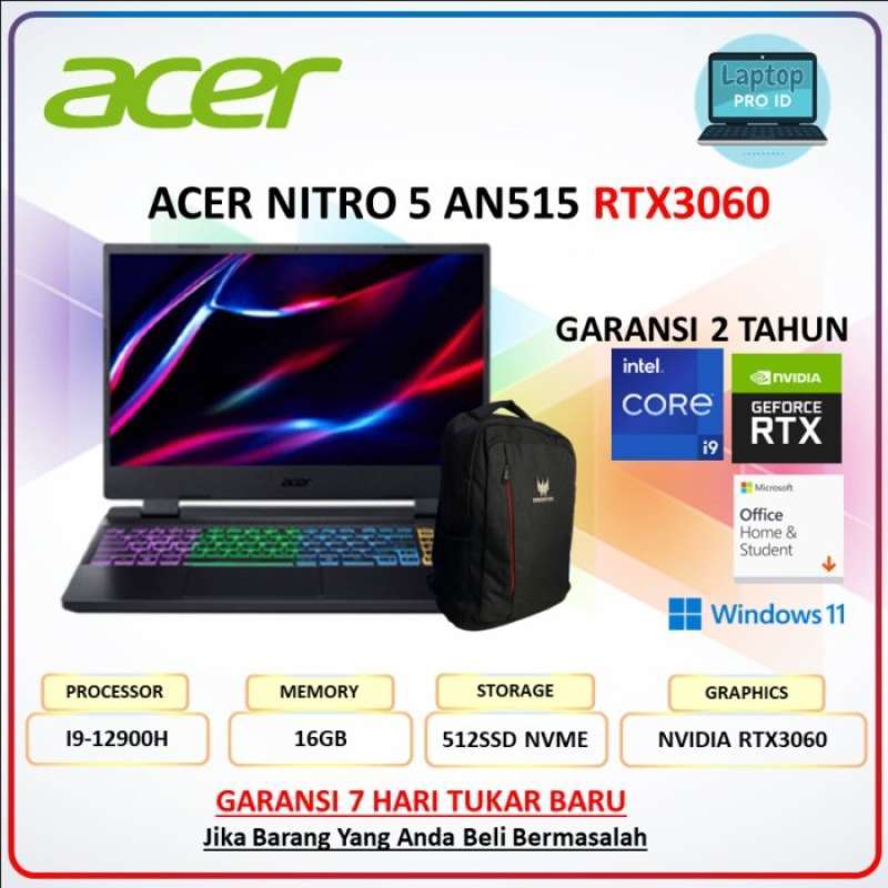 Promo Acer Nitro 5 RTX3060 Intel i9 Gaming 16GB 512SSD Win11 15,6 FHD ...