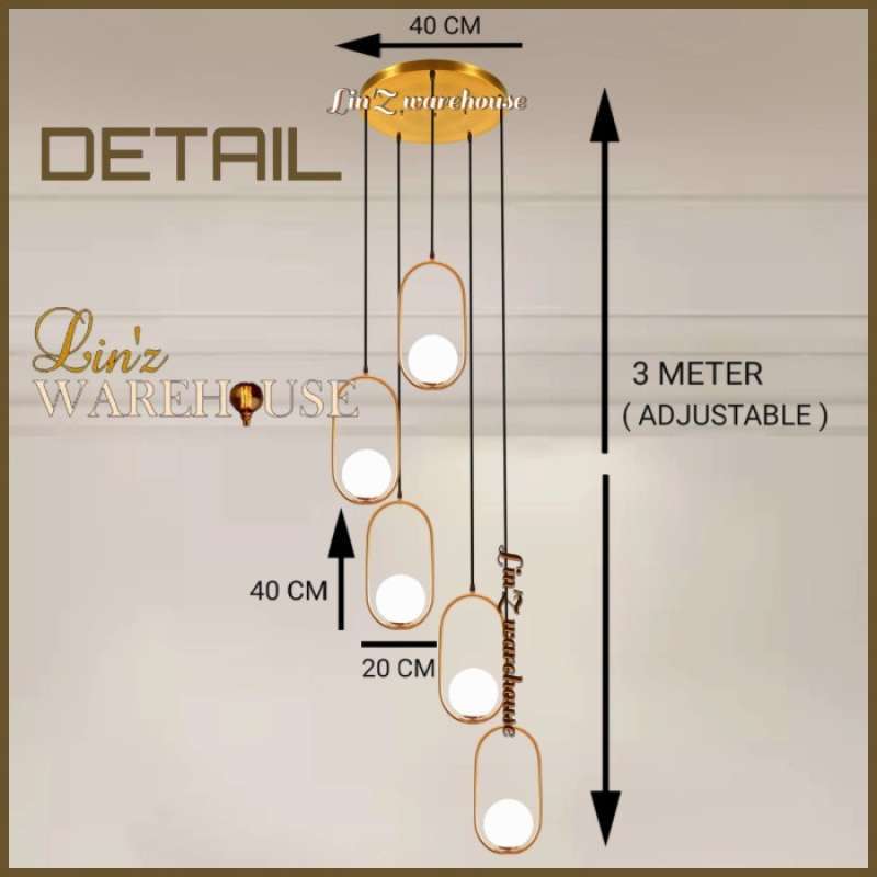 Promo Lampu Gantung Void Modern Minimalis Oval Gold 5 Arms Pendant Light Diskon 23% Di Seller Pt ...