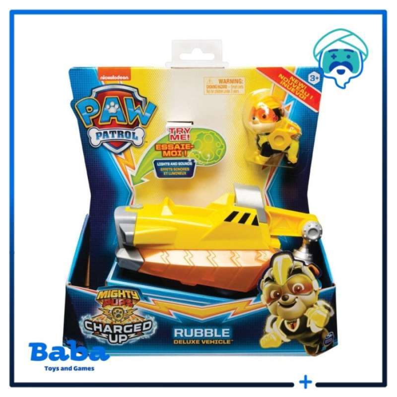 Promo Paw Patrol Mighty Pups Charged Up Lights & Sounds Rubble Figure ...