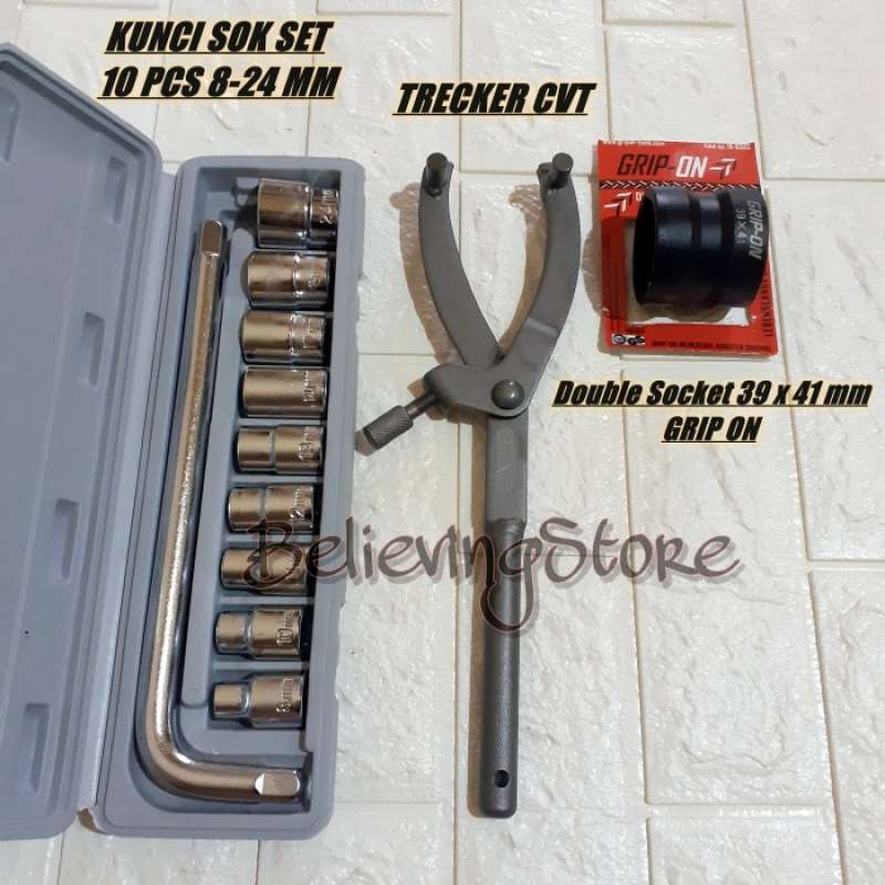Promo PAKET Trecker CVT + Double Socket 39x41mm GRIP ON+Kunci Sok Set 10 Pcs Diskon 23% di ...