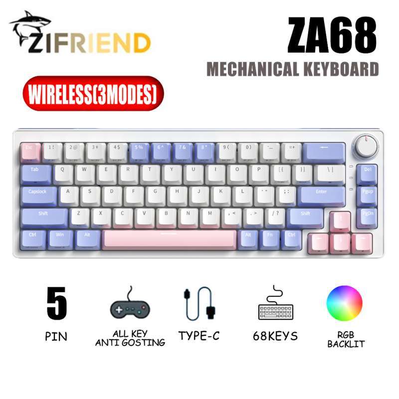 Promo Zifriend Za68 Mechanical Gaming Keyboard 3 Modes 5pin Hotswap Rgb ...