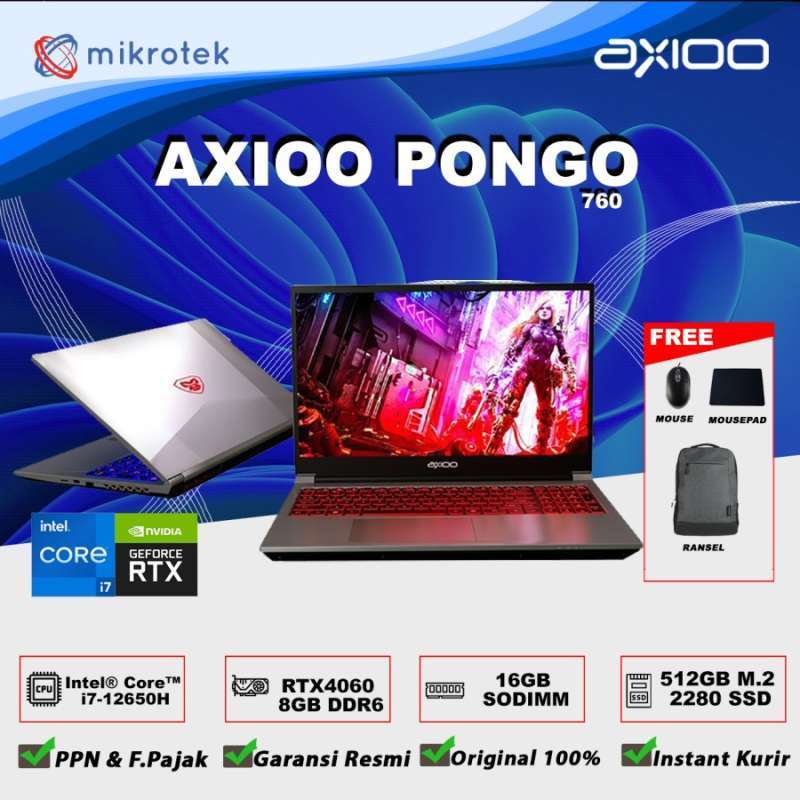 Promo Axioo Pongo 760 I7 12650h 16gb 512gb Rtx 4060 8gb 144hz Diskon 6% ...