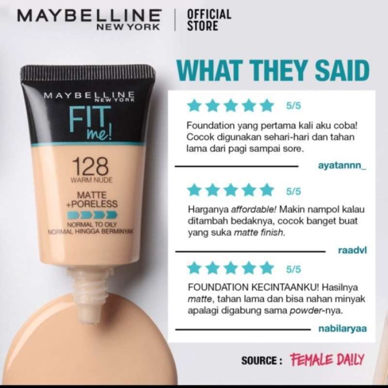 Jual Maybelline Matte Foundation Fit Me Tube Poreless Di Seller Edumart ...