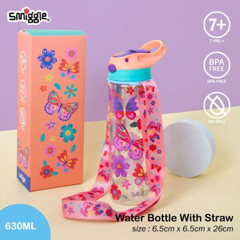 Jual smiggle botol air minum anak sedotan silicon 630 ml tali panjang - Butterfly+tali di Seller ...