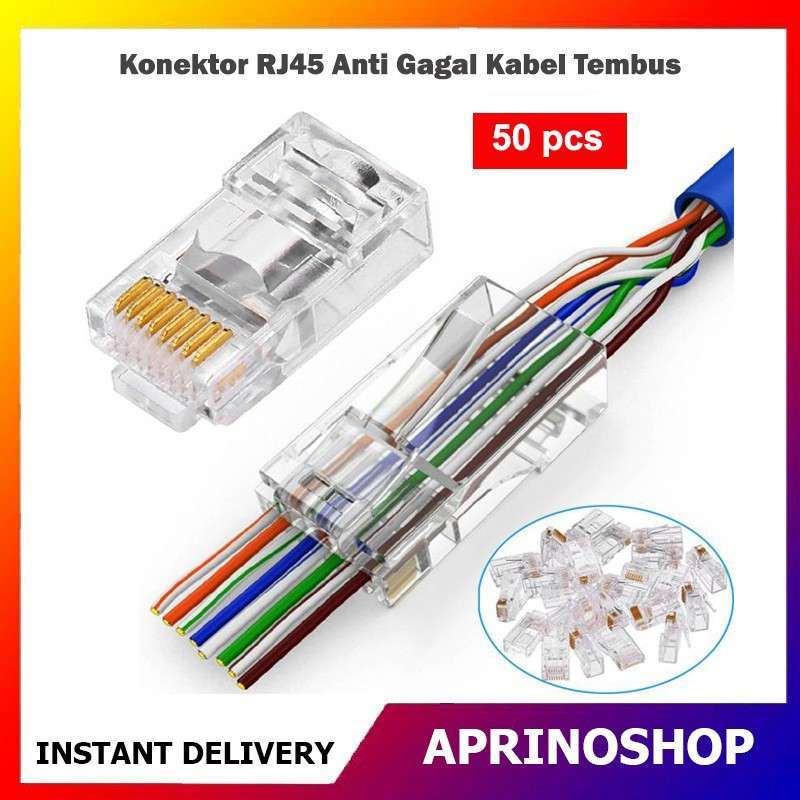 Promo Konektor Rj45 Isi 50pcs Anti Gagal Kabel Tembus Rj45 Kabel Utp ...