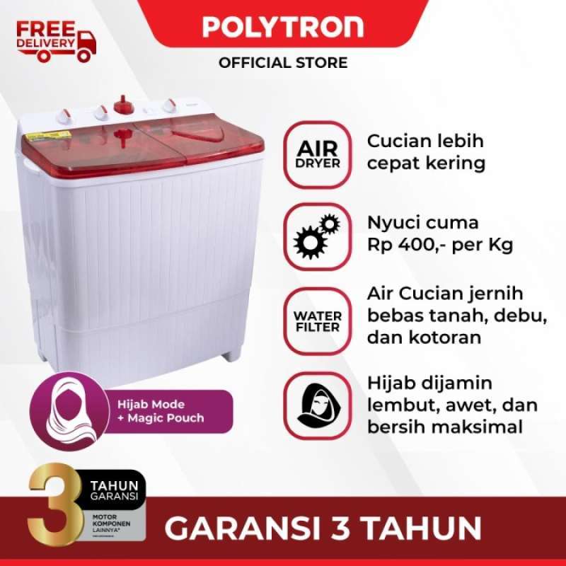 Promo POLYTRON Mesin Cuci 2 tabung 8Kg Primadona Samba PWM 801 Diskon ...