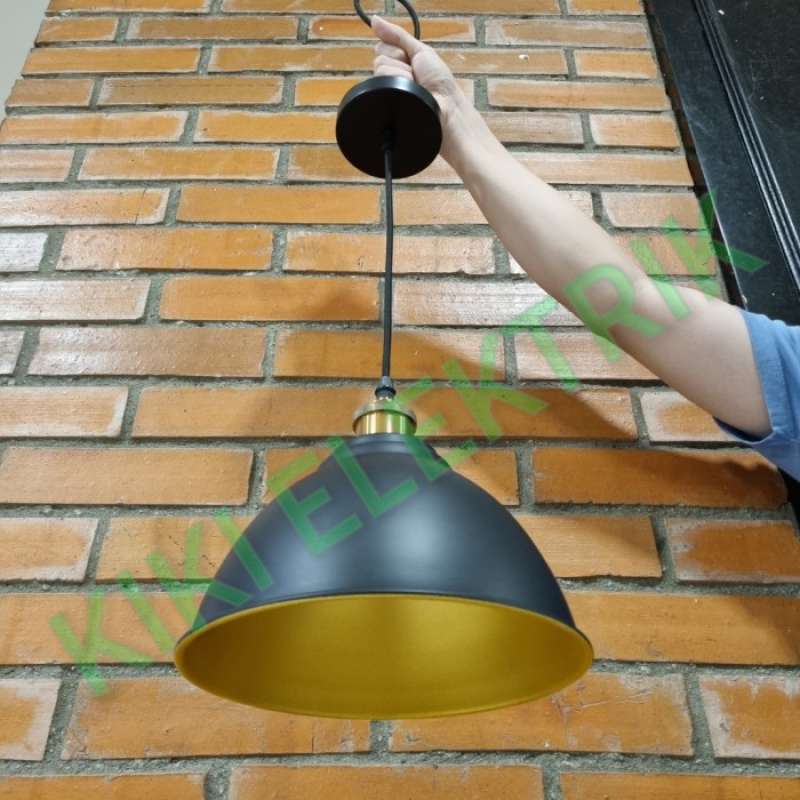 Promo Kap Lampu Gantung Modern Diameter 23 cm Hitam + Fitting Besi Gold KE08 Diskon 23% di ...