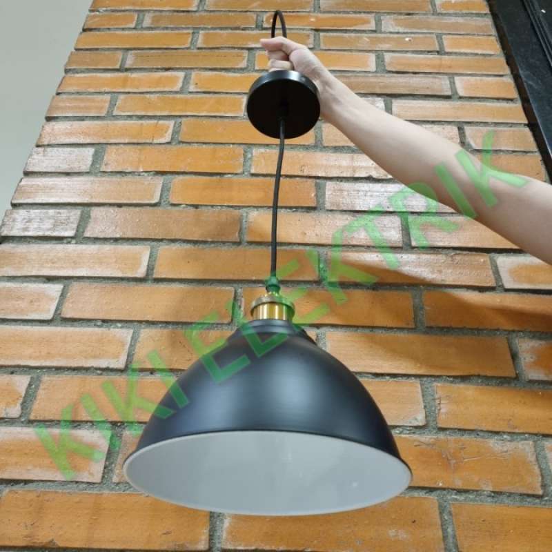 Promo Kap Lampu Gantung Modern Diameter 23 cm Hitam + Fitting Besi Gold KE08 Diskon 23% di ...
