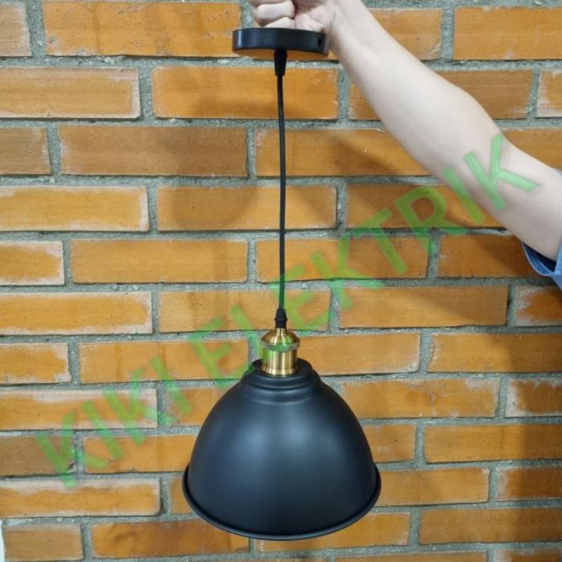 Promo Kap Lampu Gantung Modern Diameter 23 cm Hitam + Fitting Besi Gold KE08 Diskon 23% di ...