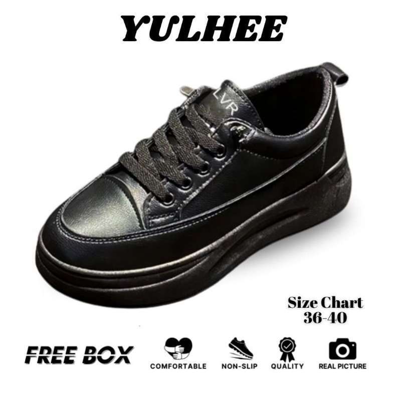 Promo Lv0081 Sepatu Sneakers Wanita Polos Bahan Pu - Full Hitam 36 ...
