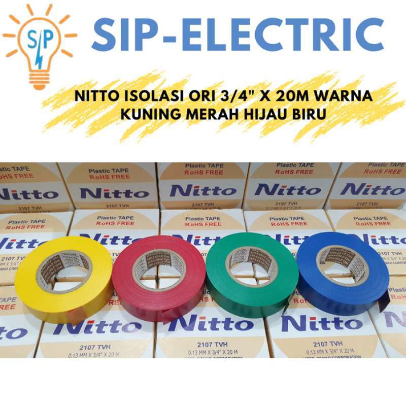 Jual Nitto Isolasi Listrik Warna Kuning Merah Hijau Biru 20Meter Solasi ...