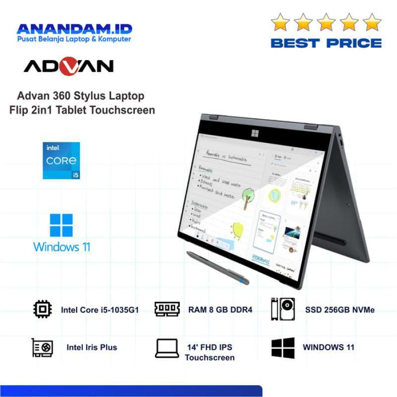 Jual Advan 360 Stylus Laptop Flip 2in1 Tablet Touchscreen INTEL i5 8 ...