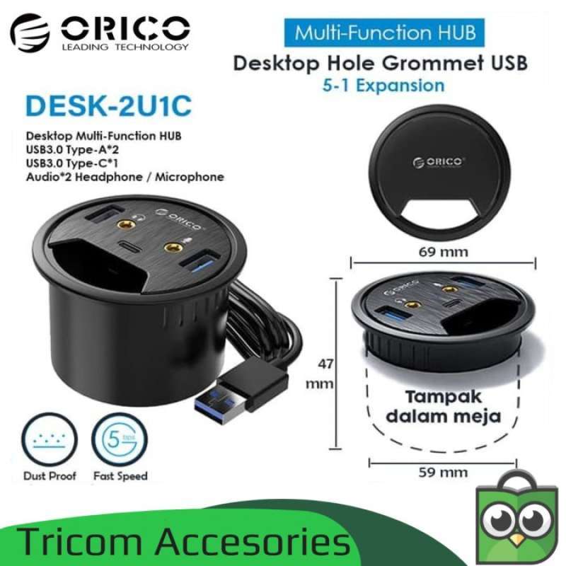 Promo Co Desk Hole Usb Hub Usb3.0 With Mic + Audio + Usb-c - Desk-2u1c ...