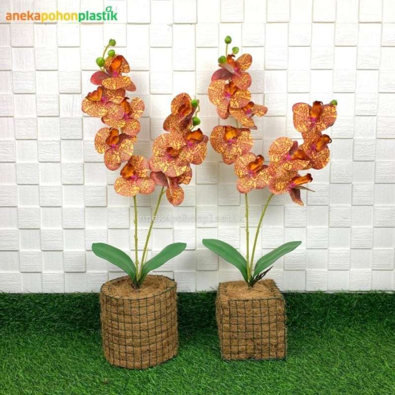 Promo Bunga Anggrek Bulan X2 Artificial Latex Vas Sabut Kelapa Tanaman ...