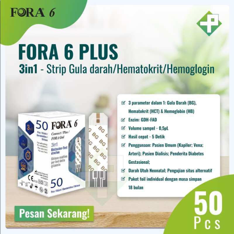 Promo Fora 6 Plus Strip 3 In 1 / Blood Glucose, Hematrocit & Hemoglobin ...