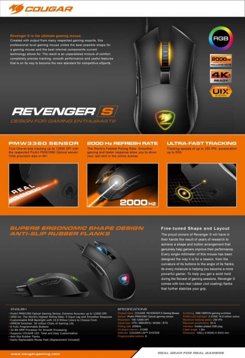 Promo 100% Produk Ori Mouse Cougar Revenger S Rgb Up 12000dpi - Mouse ...