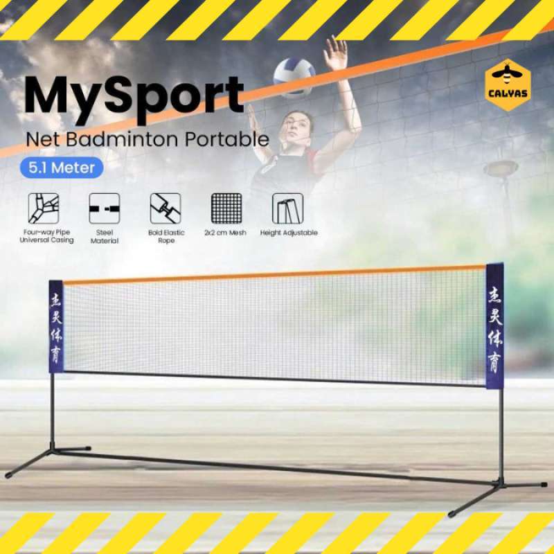 Jual Net Badminton Portable Tiang Bulu Tangkis Folding Rack 5.1 Meter ...