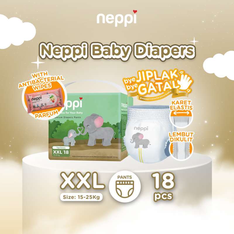 Promo Neppi Popok Bayi Celana Diapers Pants - Xxl 18 + Neppi Tissue ...