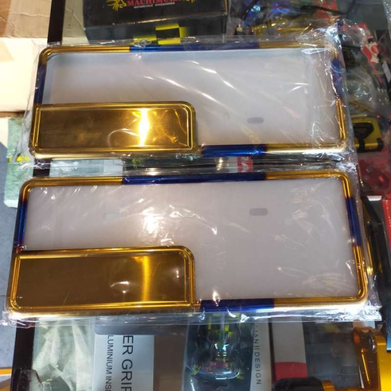 Promo Bingkai Tempat Plat Nomor Nopol Stainless Gold Blue Two Tone ...