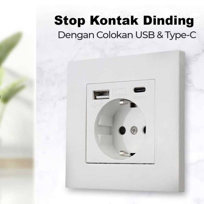 Jual Stop Kontak Dinding Usb Type-c Soket Listrik Square Wall Hb16 T ...