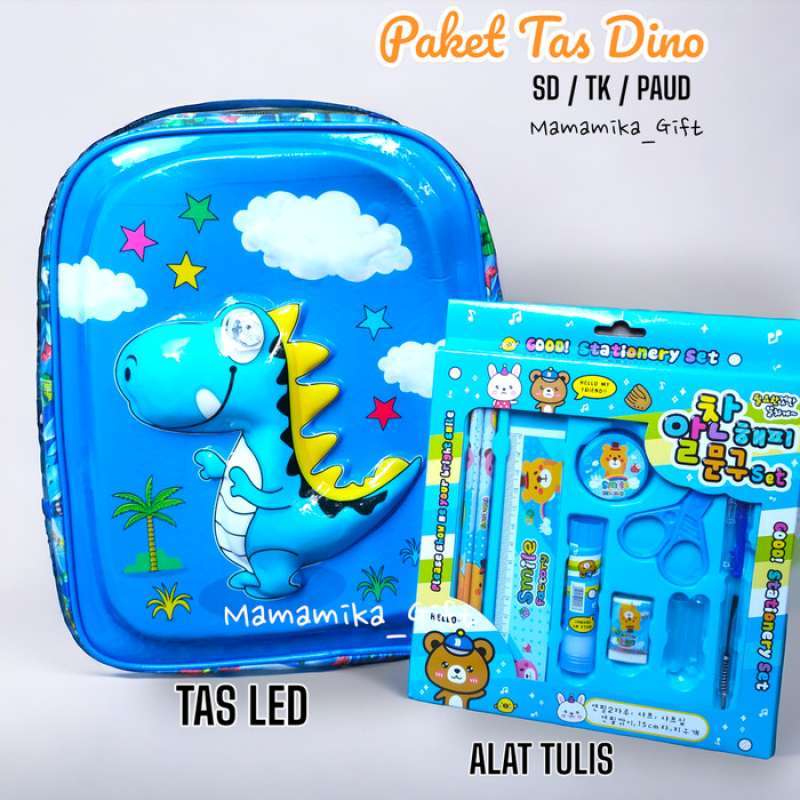 Promo Paket Tas Ransel Sekolah Anak Tk Dino / Tas Led Dinosaurus - Tas ...